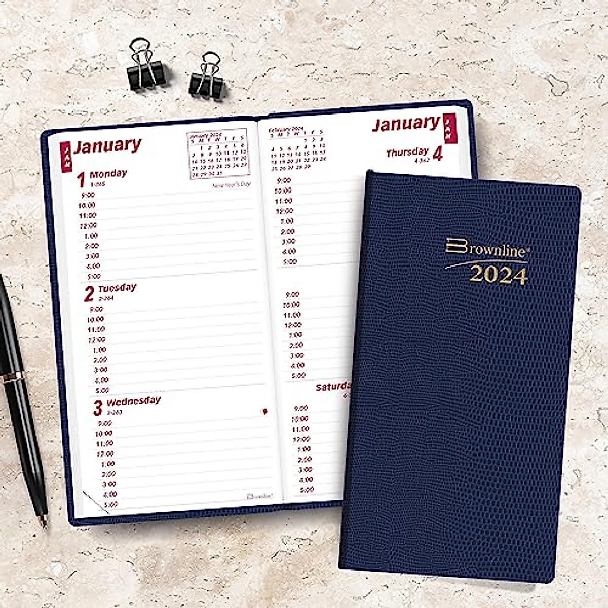 Brownline 2024 Traditional Weekly Pocket Planner, Appointment Book, 12 Months, January to December, Perfect Binding, 6" x 3.125", Assorted Colors (CB403.ASX-24)