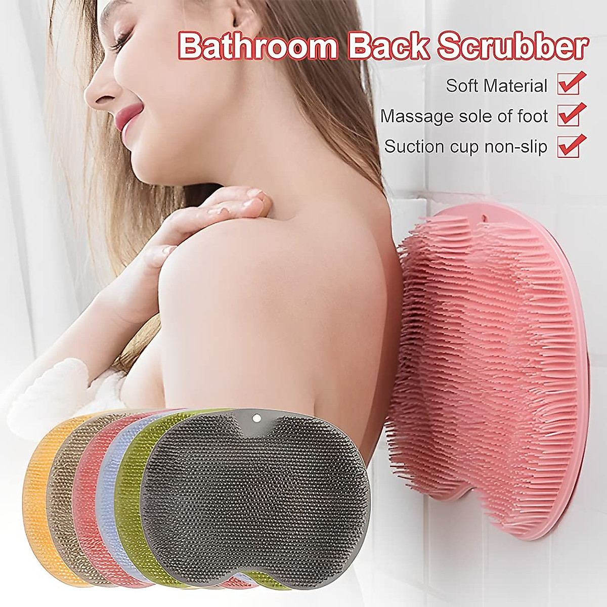 IHOUZE Shower Foot & Back Scrubber, Wall-Mounted Scrubber with Suction Cups, Silicone Bath Massage Cushion Brush, Massager Mat, Gentle Exfoliating and for All Kinds of Skin Gray