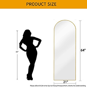 Dewfig Arched Full Length Mirror, 64"*21", Large Floor Mirror with Stand, Full Body Mirrosr Standing Mirrors for Leaning or Hanging Bedroom, Living Room,Dressing Room, Aluminum Alloy Frame, Gold