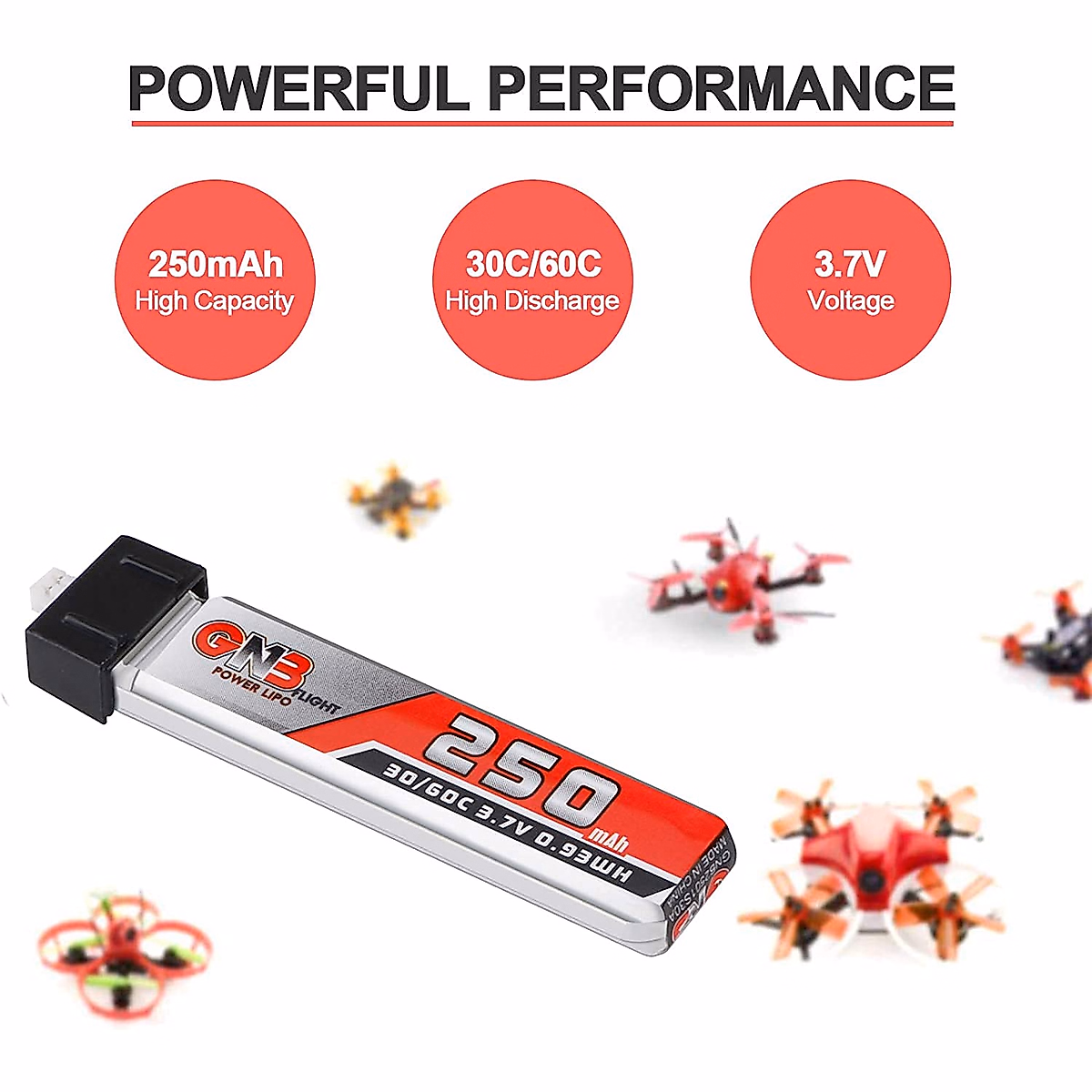 4pcs 250mAh 1S LiPo Battery 3.7V 30C Blade Inductrix Battery Micro JST 1.25 Connector for Kingkong Tiny 6 Tiny Whoop FPV Racing Drone