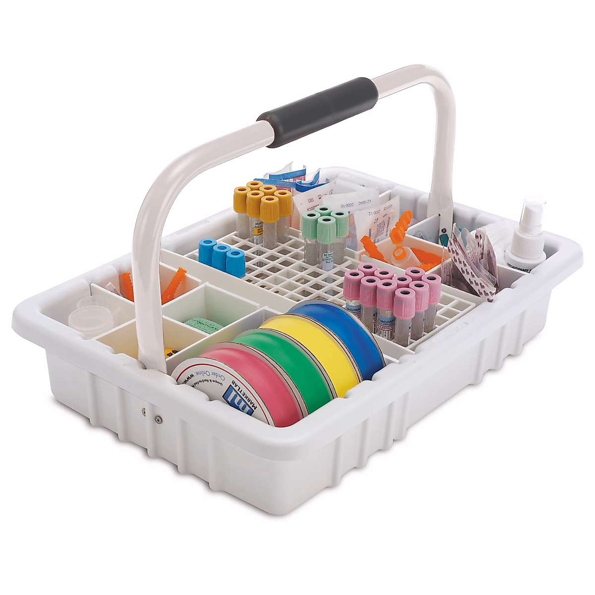 Marketlab Black & White Phlebotomy Tray with Handle - 13mm Tube Rack
