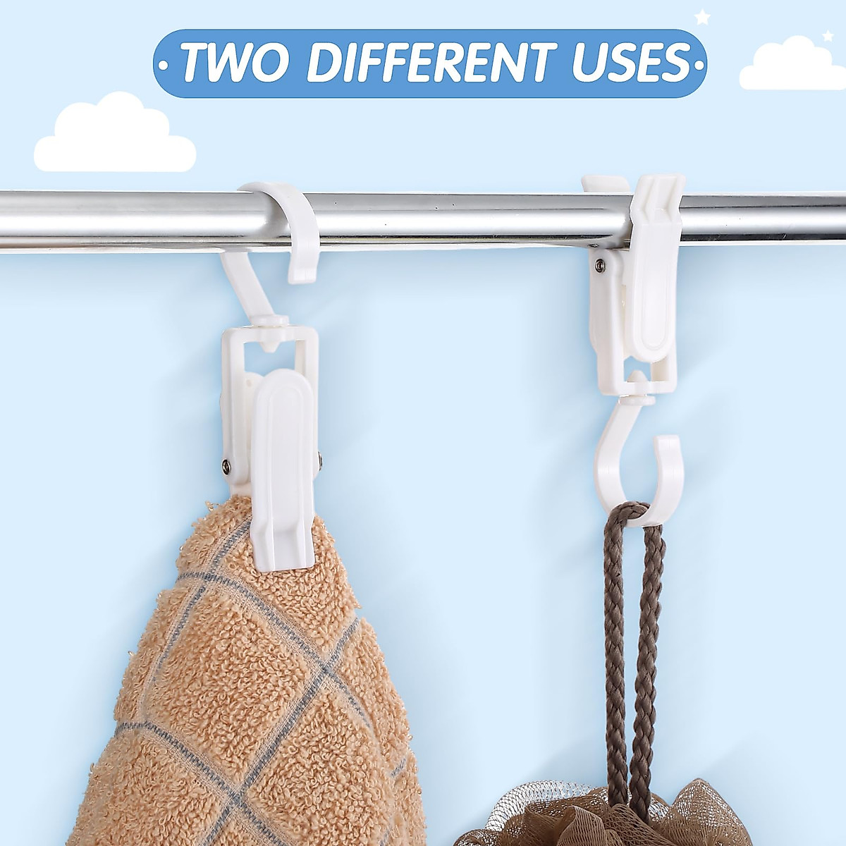 Briwooody 50 Pcs Strong Plastic Swivel Hanging Hooks 4.1 Inch Laundry Hooks with Clips Rotating Hanging Laundry Hook Curtain Clips for Bathroom Wardrobe Kitchen Office