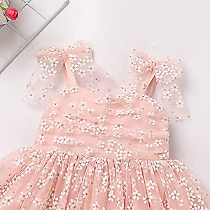 Baby Girls Sequin Polka Dot Tutu Dress Summer Sleeveless Backless Princess Birthday Party Dresses Toddler Little Girl First Communion Pageant Flower Bow Sundress Clothes Pink - Daisy 6-12 Months