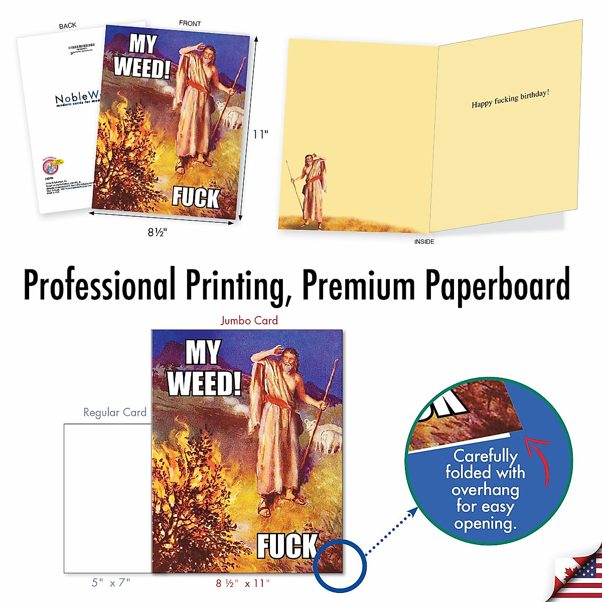 NobleWorks - Big Funny Birthday Greeting Card 8.5 x 11 Inch with Envelope (1 Pack) Large Jumbo Bday Moses' Bush J4300