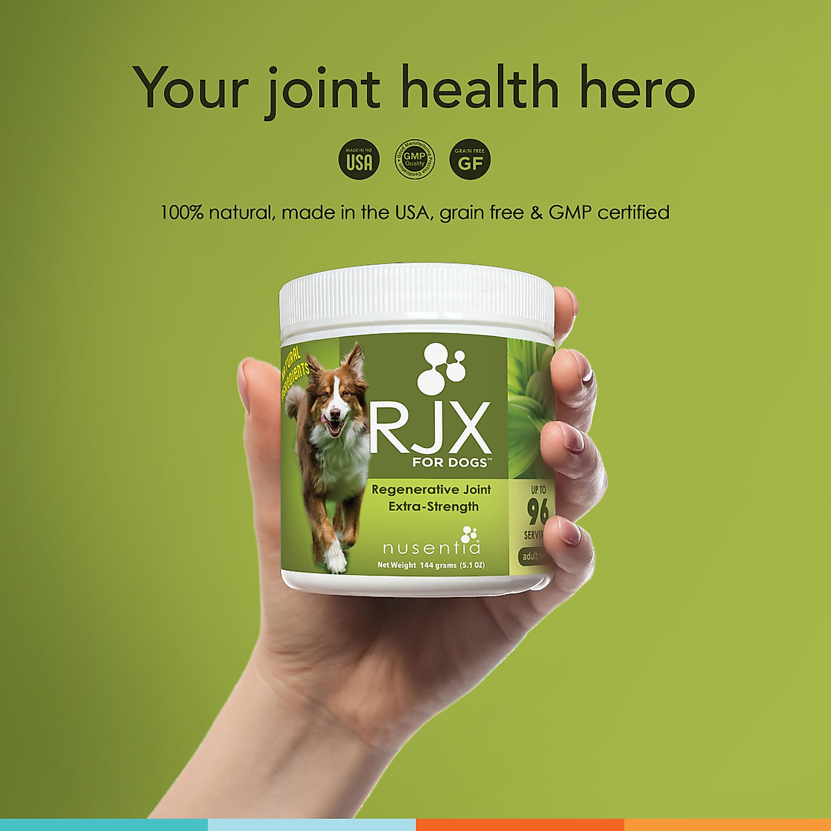 NUSENTIA Joint Health Supplement for Dogs, RJX Powder (144 G) - Extra Strength Glucosamine, Chondroitin, MSM