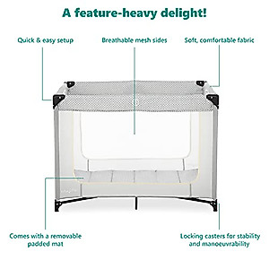 Dream On Me Zoom Portable Playard in Light Grey, Lightweight, Packable and Easy Setup Baby Playard, Breathable Mesh Sides and Soft Fabric - Comes with a Removable Padded Mat