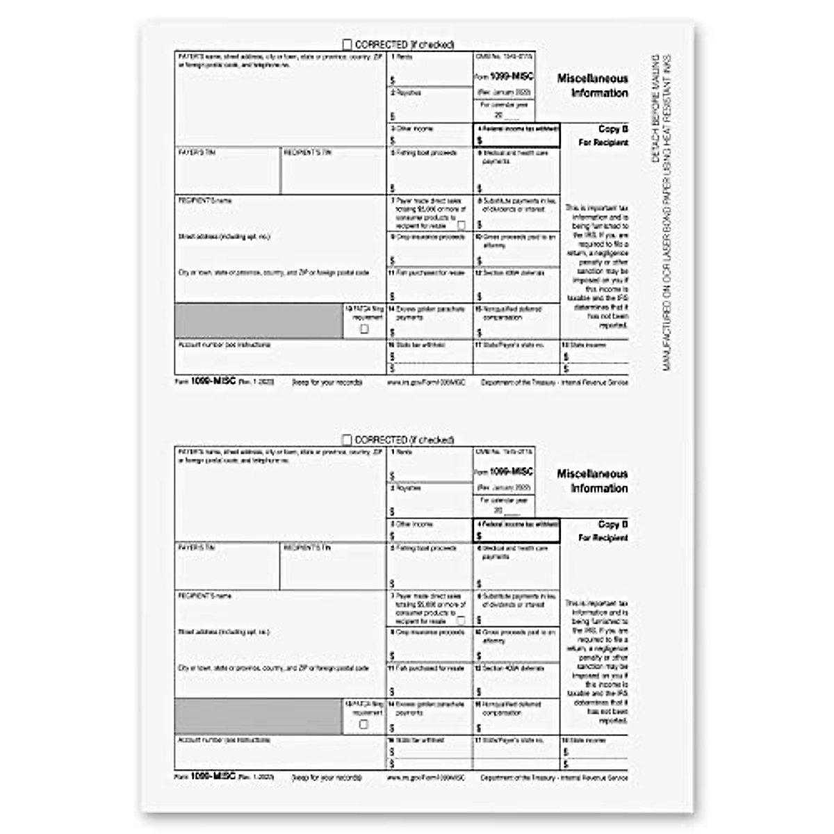 1099 MISC Forms 2023, 1099 MISC Laser Forms IRS Approved Designed for Quickbooks and Accounting Software 2023, 4 Part Tax Forms Kit, 25 Vendor Kit - Total 54 (105) Forms