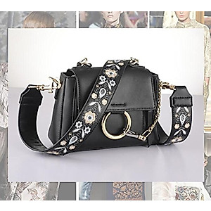 Embroidery Flowers Genuine Leather Handbags Strap HandBag Straps Replacement Shoulder Bag Straps (Black-01)