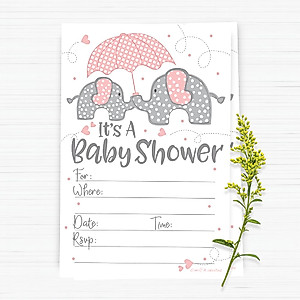 Pink Elephant Girl Baby Shower Invitations (20 Count) with Envelopes