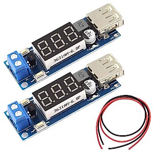 DAOKI 2 Pack DC-DC Buck Voltage Converter 6.5-40V to 5V 2A Step-Down USB Output Voltmeter Module Low Power Transformer with LED Display, 24AWG Wire