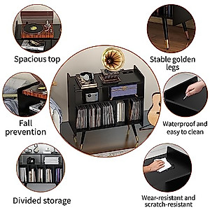 scolyk Large Record Player Stand, Vinyl Record Storage Cabinet with Power Outlet, Record Player Table Holds up to 350 Albums, Mid-Century End Table Turntable Stand for Living Room, Office.