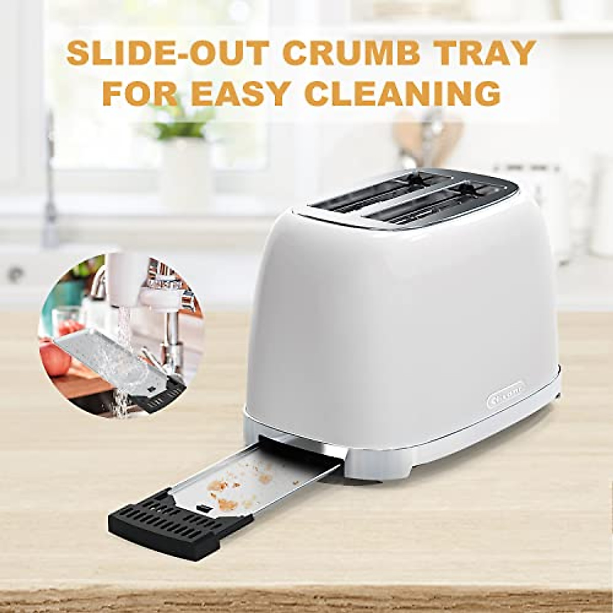 Toaster 2 Slice ,1.5"Extra Wide Slots Toaster,Retro Stainless Steel with Bagel, Cancel, Defrost, Reheat Function and 6-Shade Settings, Removal Crumb Tray (White)