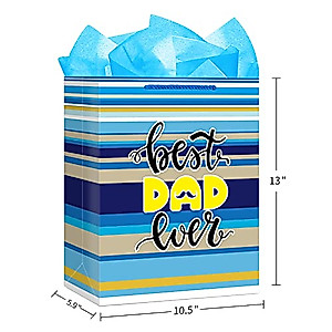 FaCraft Father's Day Gift Bag with Tissue Paper,13" Happy Fathers Day Wrapping Bag with Handle,Large Paper Gift Bag for Dad Father Men Grandpa Best Dad Ever Bags for Birthday Father's Day Party Favor