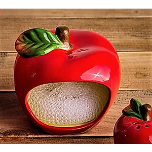 Dish Sponge Holder, Red Apple Scrubby by Home Essentials & Beyond Kitchen Sponge Caddy Includes A Nylon Non-Scratch Dish Scrubber.