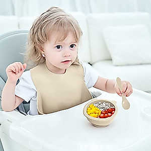Silicone Suction Bowls For Baby, Leakproof Baby Bowls And Spoons With Lid, Safe Baby Solid Food Feeding Set, Bpa-Free Baby Led Weaning Supplies, For 6-36 Months Babies Kids Toddlers Infants White