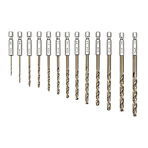 uxcell 13 Pcs High Speed Steel Hex Shank Twist Drill Bit Set, Quick Change Titanium Coated 1/4 Inch Hex Shank 1.5mm-6.5mm Drilling Dia