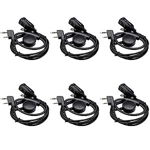 Retevis 2 Pin D-Type Adjustable Walkie Talkie Earpiece, Double Cable,Compatible RT22 RT21 H-777 RT68 H-777S pxton Arcshell 2 Way Radio,Soft Earhook Two-Way Radio Earpiece with Mic(6 Pack)