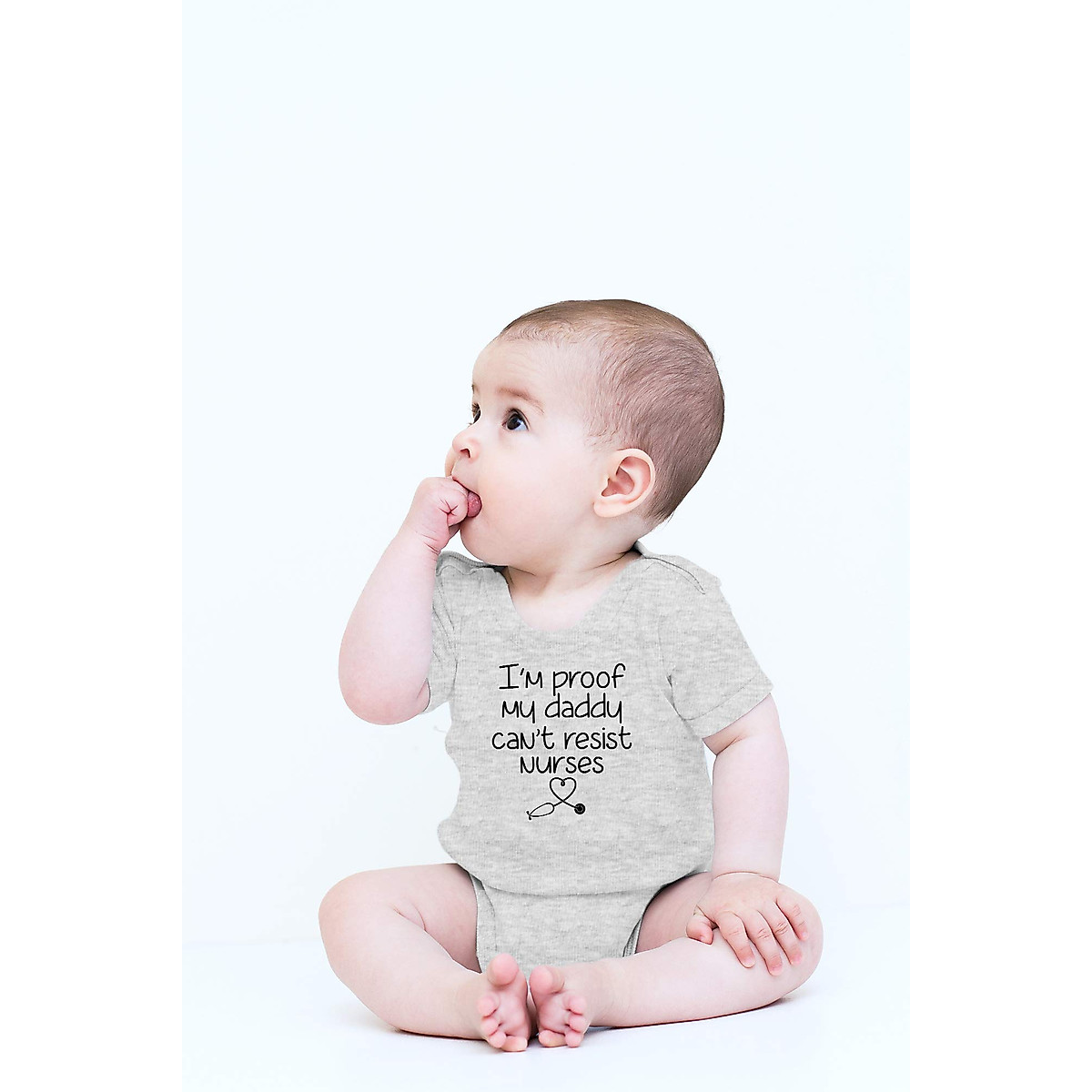 CBTwear I'm Proof My Daddy Can't Resist Nurses Baby Bodysuit Funny Infant Outfit Unisex Comfy Romper (Newborn, Heather Grey)
