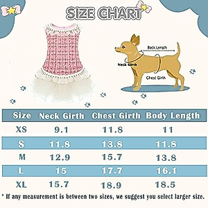 Dog Plaid Dress Lace Tulle Tutu Princess Skirt with Pearls Accessory for Small Girl Dogs Christmas Holiday Wedding Birthday Party (Pink, S)