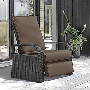 BABYLON Outdoor Wicker Recliner, Patio Recliner Adjustable Chair with 5.11" Cushions and Ottoman, UV/Rust/Weather Resistant/Aluminum Frame/Hand Woven, Brown Color