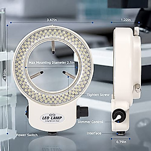 Annhua Microscope LED Ring Light with Dimmer Control, 144 LED Microscope Lamp Source Illuminator Adjustable for Stereo Microscope, Camera and Mini Lathe - White