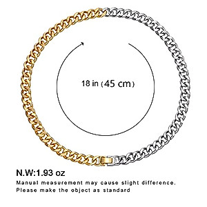 WOWORAMA Two Tone Gold Silver Cuban Link Necklace for Women Men 5mm Thick Chunky Curb Chain Choker Necklace, 18"