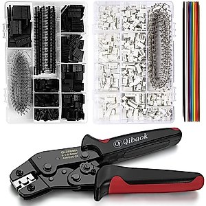 Qibaok Crimping Tool Kit Ratcheting Crimper with 1550PCS 2.54mm Dupont Connectors and 760pcs 2.54mm JST-XH Connectors for AWG 26-20(0.1-0.5mm²)