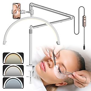 Beautycity Half Moon Lash Light for Eyelash Extensions, Half Moon Lash Lamp with Phone Holder for Makeup, Nail, Facial, Tattoo - Dimmable Eyelash Lamp & Color Temperature 3000K-6000K