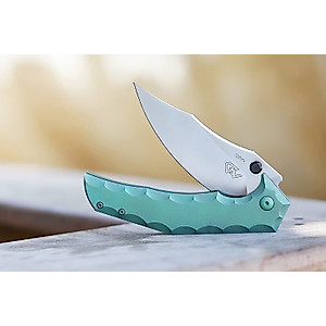 DROP Massdrop + Gavko Thresher Titanium Frame Lock Pocket Knife, Pelagic Sand, Right Hand