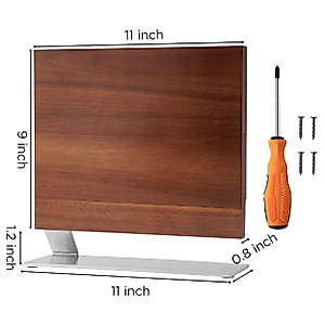 HBlife Double Sided Magnetic Knife Block Kitchen Knife Holder Rack with Strong Magnets Acacia Wood Enhanced Stainless Base Knife Storage Stand