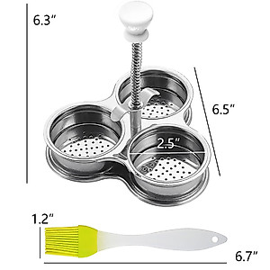 Stainless Steel Egg Poacher,3 Cups Poached Egg Cooker Nonstick Poached Egg Maker Egg Poacher Pan Cups Round Poached Egg Pan with Oil Brush for Breakfast Boiled Eggs