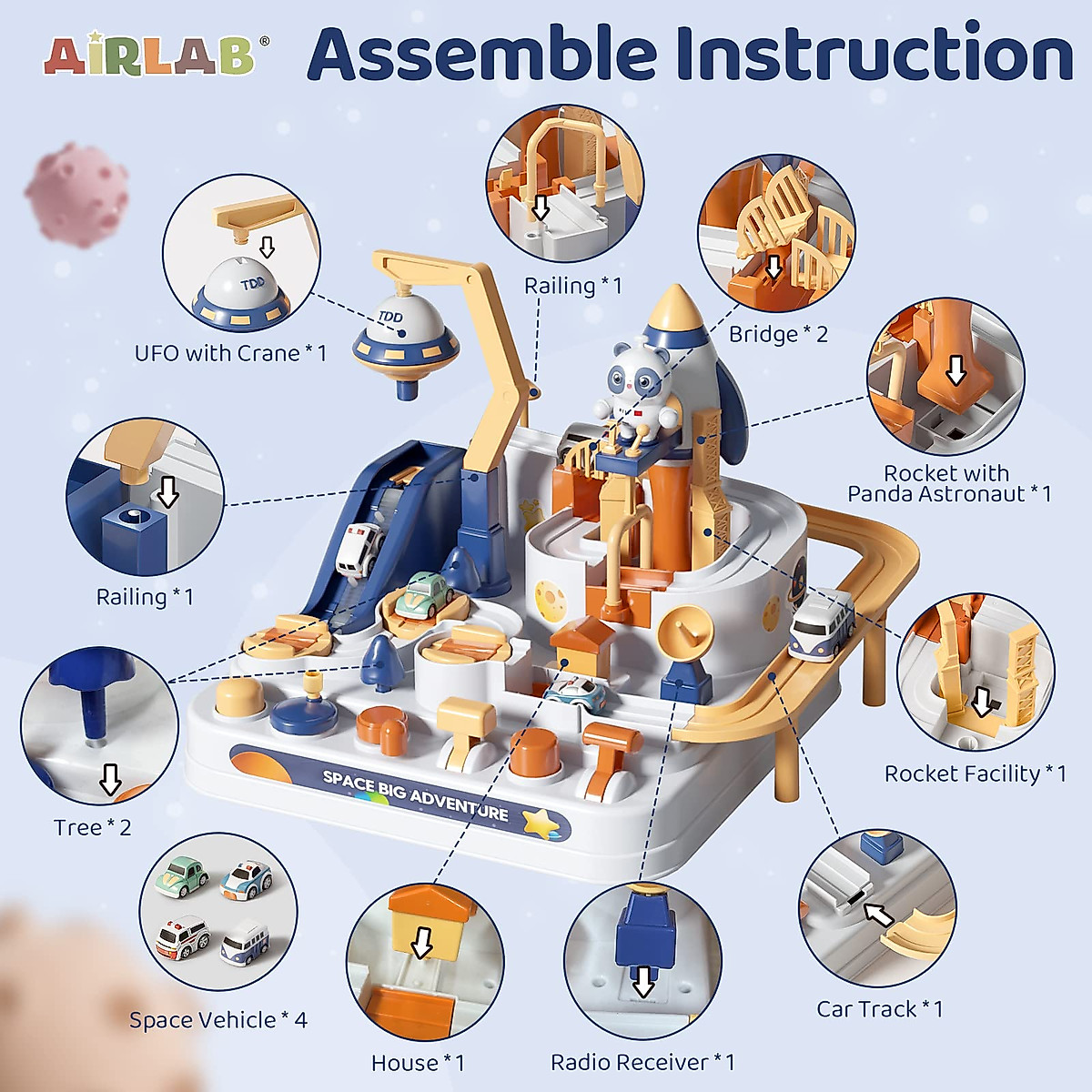 Toys for 3 Year Old Boys Car Rescue Adventure Race Track for Toddler Kids Ages 3 4 5 6 7 Boy Girl Space Theme Car Playset Educational Learning Preschool Bithday Present