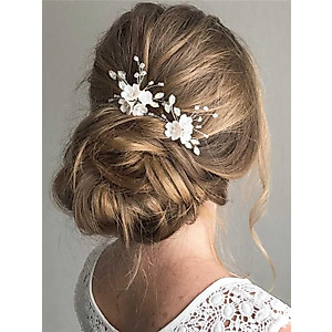 Fstrend Bridal Wedding Hair Pins Silver Sparkly Rhinestones Pearls Flower Hair Pin Bride Hairpieces Gorgeous Hair Accessories for Women(Pack of 2) (Silver)