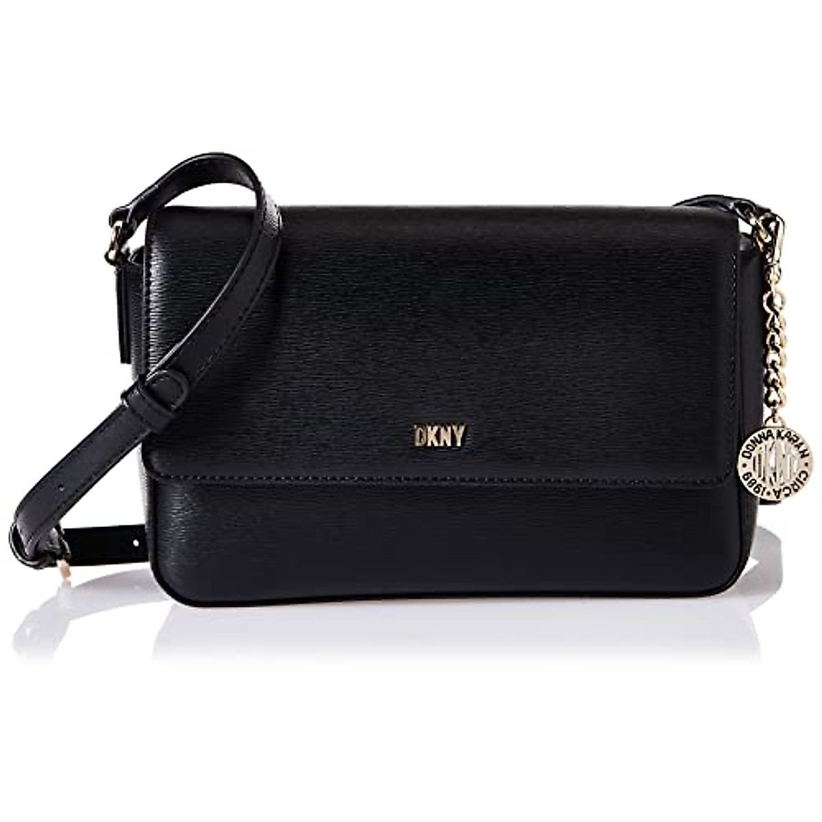 DKNY womens Dkny Bryant Md Flap Crossbody, Black/Gold, One Size US