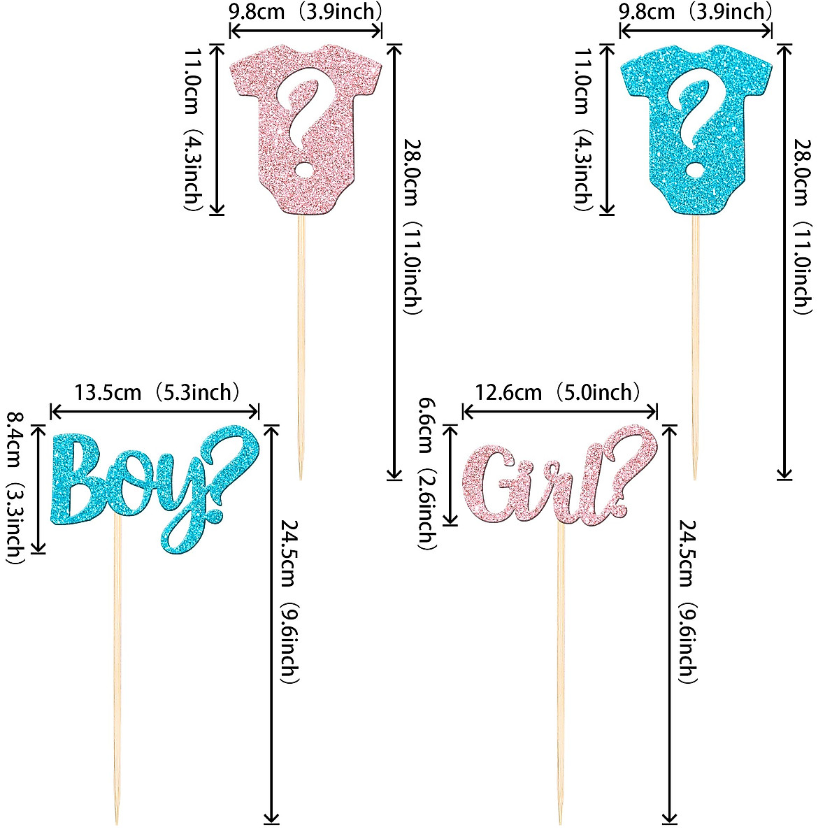 12 PCS Boy or Girl Centerpiece Sticks Double Sided Glitter Onesie Question Mark Gender Reveal Table Flower Centerpieces Sticks for Baby Shower Kids Birthday Party Table Flowers Decorations Supplies
