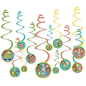 Cocomelon Party Supplies Pack Serves 16: Cocomelon Birthday Party Supplies, Cocomelon Plates Napkins Cups Table Cover and Hanging Swirl Decorations with Birthday Candles (Bundle for 16)