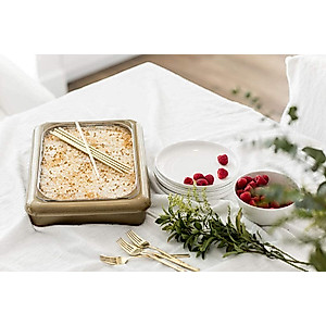 Fancy Panz 9x13- Inch Foil Cake Pan Dress Up & Protect Your Foil Pan Made in USA, Foil Pan & Serving Spoon Included. Hot or Cold Food. Stackable for easy travel. (Gold Swirl Cake Pan), FPC07G