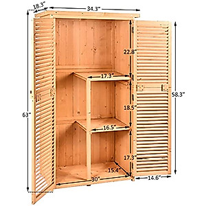 Grepatio 63" Outdoor Garden Storage Shed - Wooden Shutter Design Fir Wood Storage Organizers - Patios Tool Storage Cabinet Lockers for Tools, Lawn Care Equipment, Pool Supplies and Garden Accessories