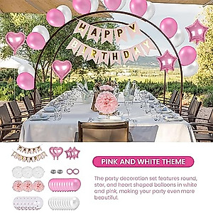 Fawcotu Pink Happy Birthday Balloons Banner Western Cowgirl Pink Birthday Party Decoration Kids Baby Shower Photography Party Supplies