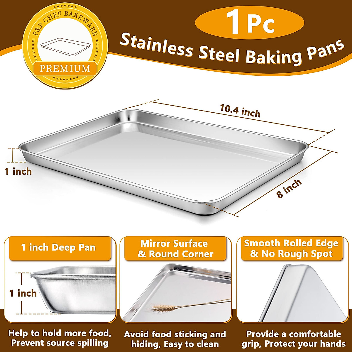 P&P CHEF Toaster Oven Tray and Rack Set, Stainless Steel Baking Pan with Cooling Rack, Fit Your Small Oven & Single Person Use, Non Toxic & Easy Clean