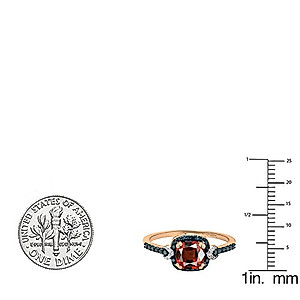 Dazzlingrock Collection 10K 6 MM Cushion Garnet & Round Blue & White Diamond Ladies Ring, Rose Gold, Size 9