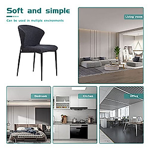 kevinplus Dining Chair Set of 2, Modern Kitchen Side Chair Accent Chair with Metal Legs, Fabric Upholstered Dining Room Living Room Dinner Kitchen Chair, Curved Backrest, Dark Grey