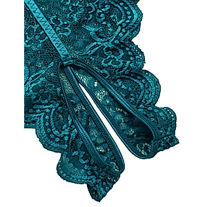 klier Lingerie for Women One Piece Teddy Floral Lace Bodysuit Babydoll Chemise Sleepwear Dark Green