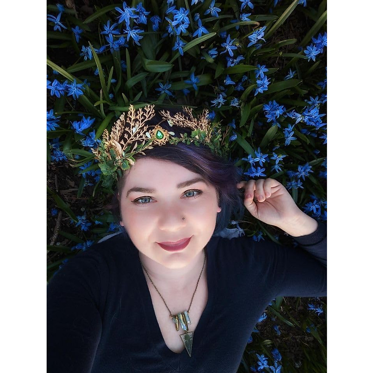 MOSTORY Handmade Woodland Fairy Crown Elf Forest Headpiece Medieval Leaf Circlet for Men Prince Adult God Cosplay Renaissance Halloween Wedding Gold Green