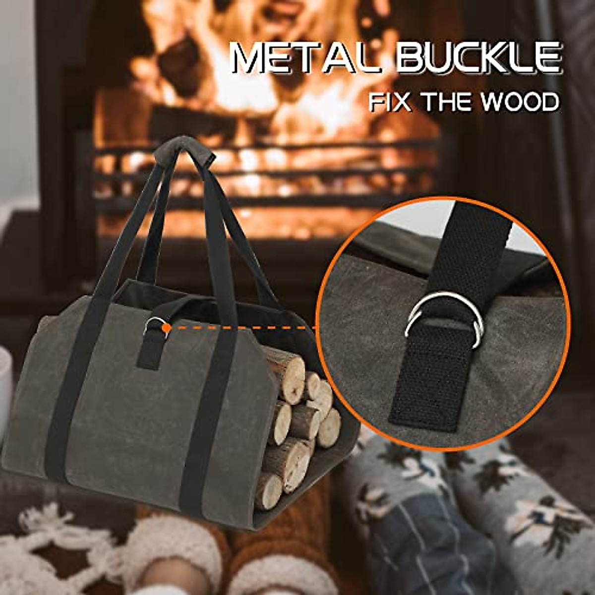 Elezay Log Carrier Waxed Canvas Bag Wood Holders Fireplace Stove Accessories