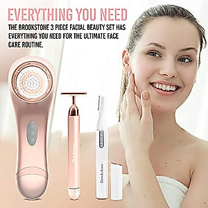 Brookstone 3-in-1 Rose Gold Facial Skin Care Set | Facial Skin Care Products Include Facial Cleansing Brush, T-Bar Face Massager and Facial Epilator | Perfect Gift