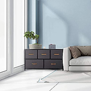 ROMOON Dresser Organizer with 5 Drawers, Fabric Storage Drawer Unit, Dresser Tower for Bedroom, Hallway, Entryway, Closets, Nursery - Wide Dark Gray