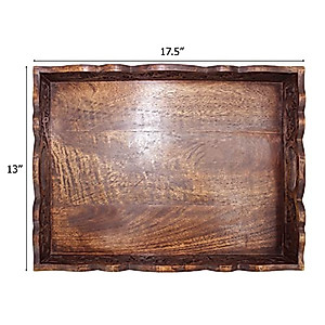 Hand Carved Wooden Serving Tray - Decorative Breakfast Tray with Handles - Rustic Wooden Food Tray with Intricate Detail - Unique Furnishing Accent - Natural Finish - 17 x 13 x 2.5 Inch - COTTON CRAFT
