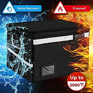 Addoklm File Box Fireproof Document Box with Lock,Document Storage Organizer Box,Collapsible File Cabinet with Metal Handle for Letter and Legal Size,Folders/Certificates/Books(Black)