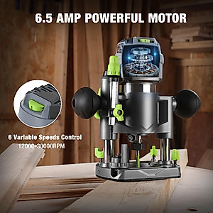 WORKPRO Compact Router Combo Kit, 6.5 Amp Compact Router Fixed Base & Plunge Router for Woodworking Slotting Trimming, 6 Variable Speeds to 32000 RPM